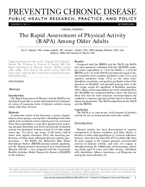 (PDF) The Rapid Assessment of Physical Activity (RAPA) among older adults