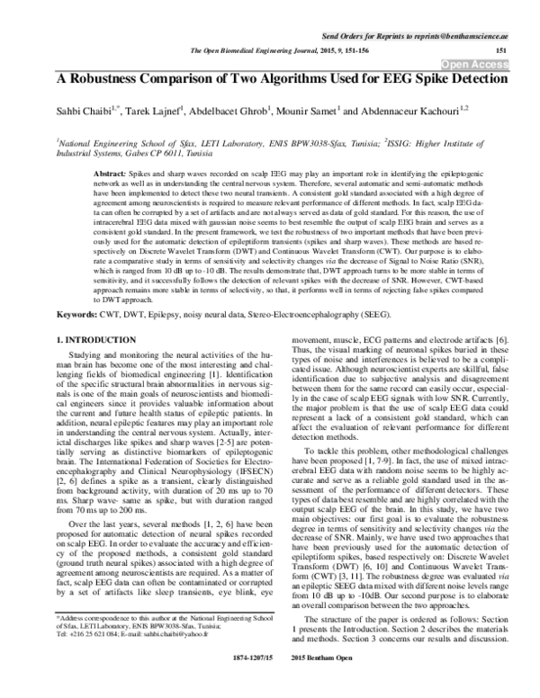 (PDF) A Robustness Comparison of Two Algorithms Used for EEG Spike ...