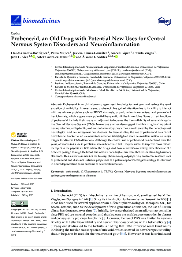 (PDF) Probenecid, an Old Drug with Potential New Uses for Central ...