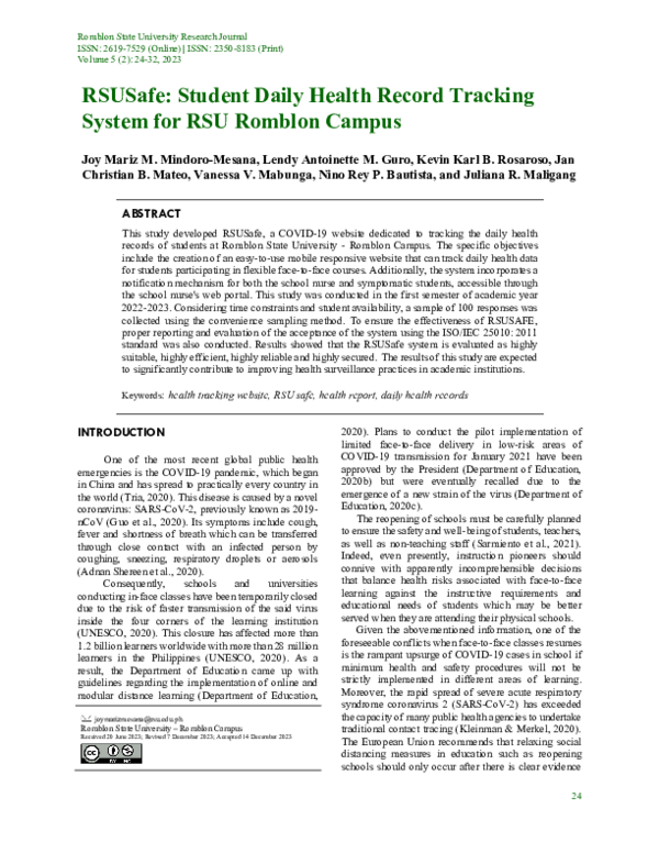 (PDF) RSUSafe: Student Daily Health Record Tracking System for RSU ...