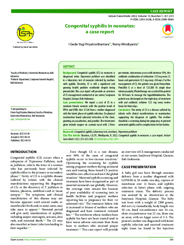 (PDF) Congenital syphilis in neonates: a case report