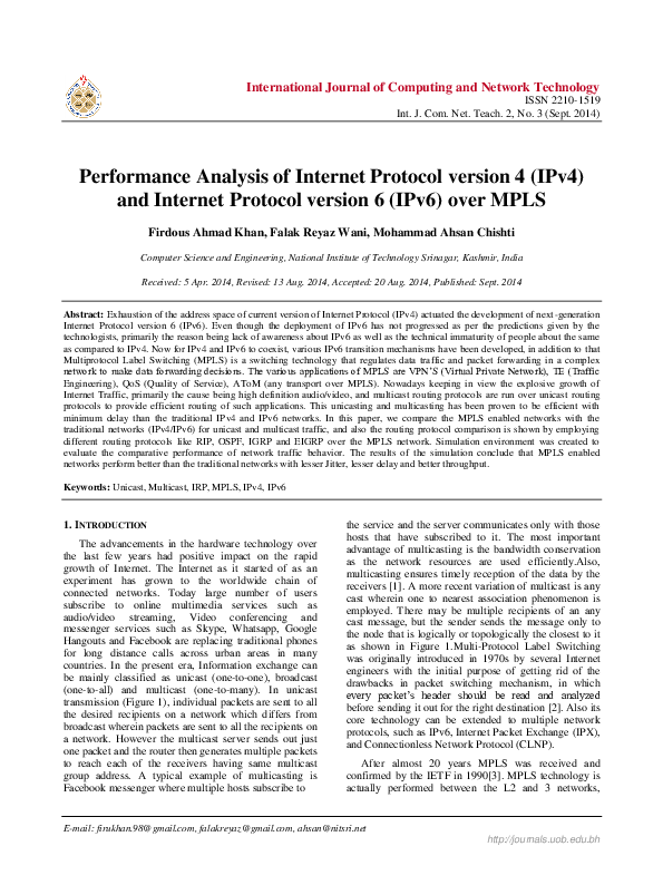 (PDF) Performance Analysis of Internet Protocol version 4 (IPv4) and ...