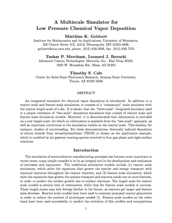 (PDF) A Multiscale Simulator for Low Pressure Chemical Vapor Deposition