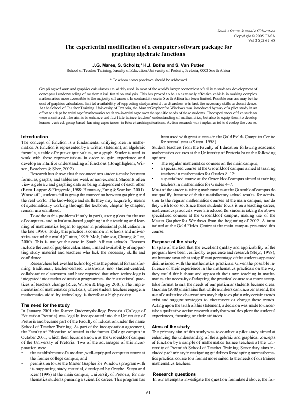 (PDF) The experiential modification of a computer software package for graphing algebraic functions