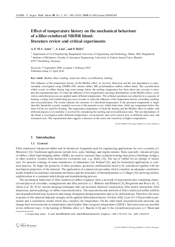 (PDF) Effect of temperature history on the mechanical behaviour of a filler‐reinforced NR/BR ...
