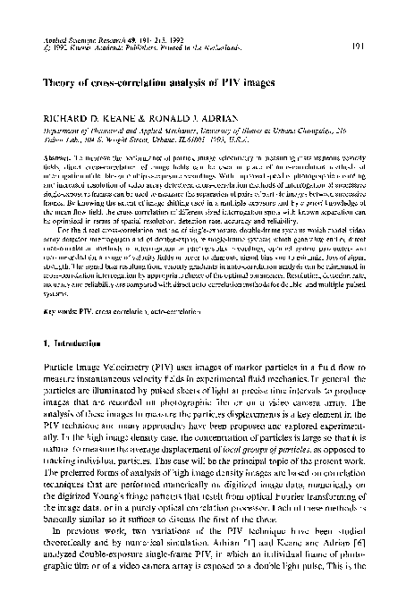 (PDF) Theory of cross-correlation analysis of PIV images : Image ...