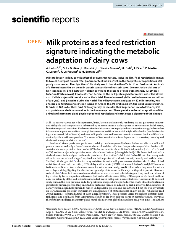 (PDF) Milk proteins as a feed restriction signature indicating the ...