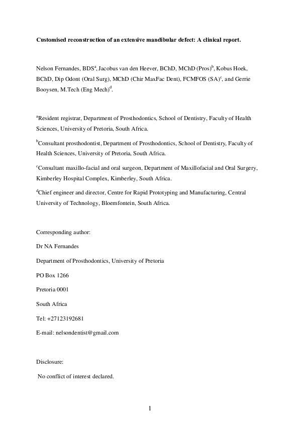 (PDF) Customised reconstruction of an extensive mandibular defect: A ...