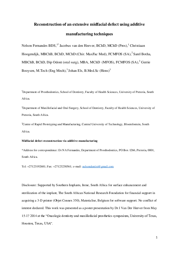 (PDF) Reconstruction of an Extensive Midfacial Defect Using Additive ...
