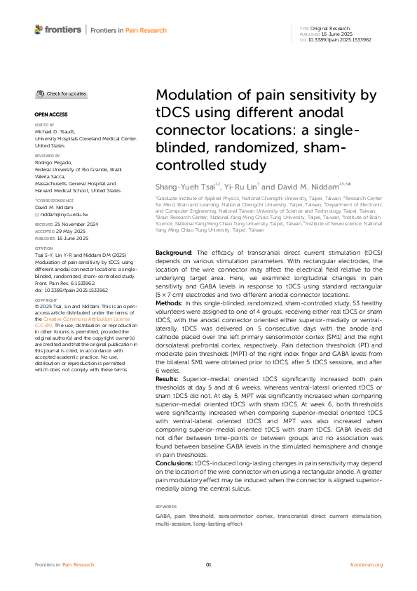 (PDF) Modulation of pain sensitivity by tDCS using different anodal ...