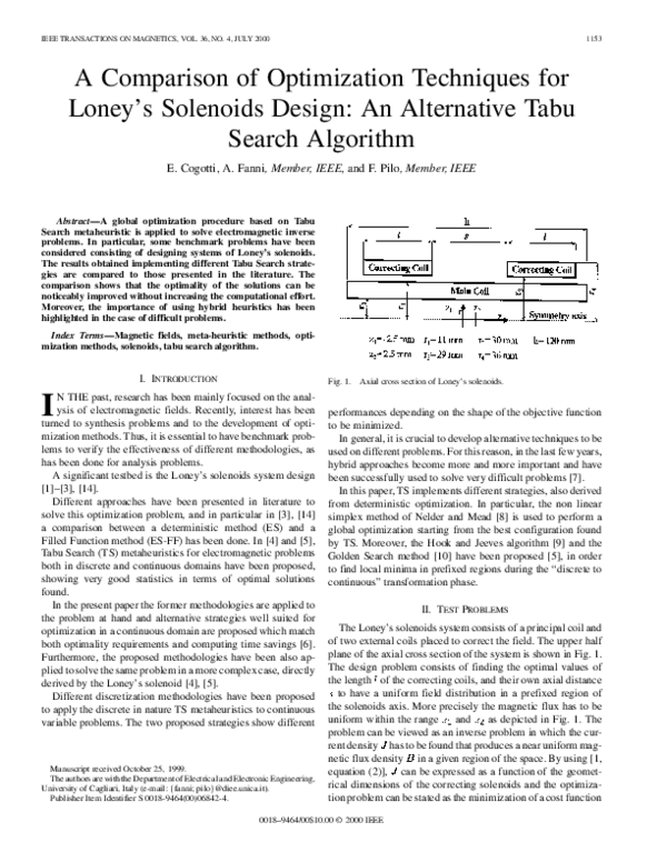 (PDF) A comparison of optimization techniques for Loney's solenoids design: an alternative Tabu ...