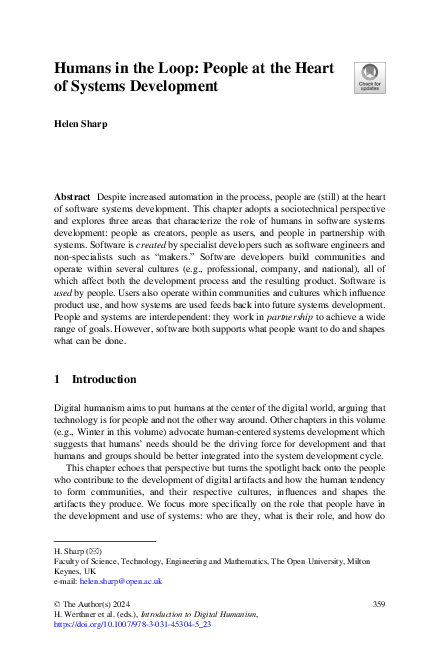 (PDF) Humans in the Loop: People at the Heart of Systems Development