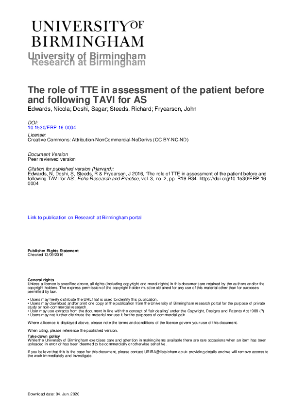 (PDF) The role of TTE in assessment of the patient before and following ...