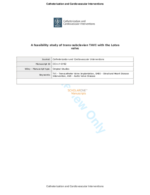 (PDF) A feasibility study of transaxillary TAVI with the lotus valve