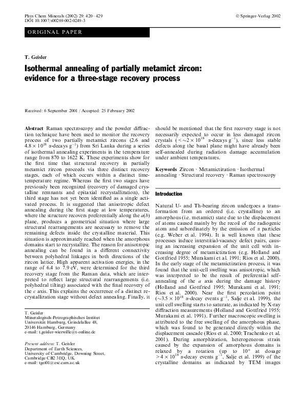 (PDF) Isothermal annealing of partially metamict zircon: evidence for a ...