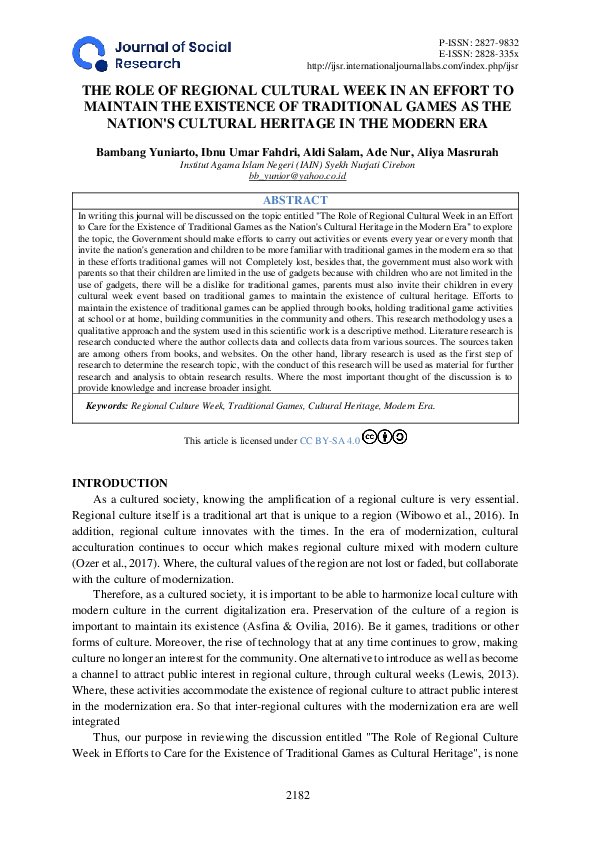 (PDF) The Role of Regional Cultural Week in an Effort to Maintain the ...
