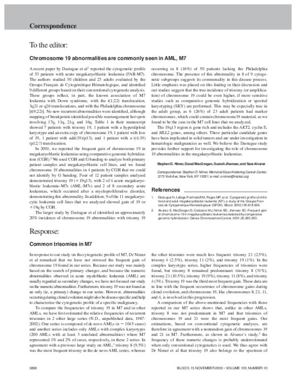 (PDF) Chromosome 19 abnormalities are commonly seen in AML, M7