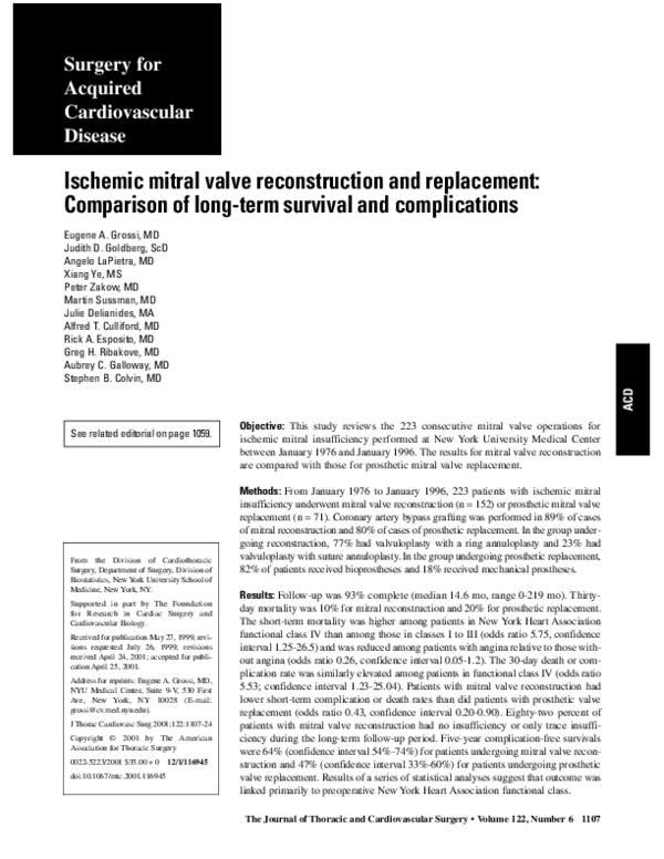 (PDF) Ischemic mitral valve reconstruction and replacement: Comparison ...