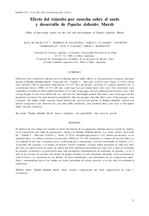 (PDF) Efecto del tránsito por cosecha sobre el suelo y desarrollo de ...