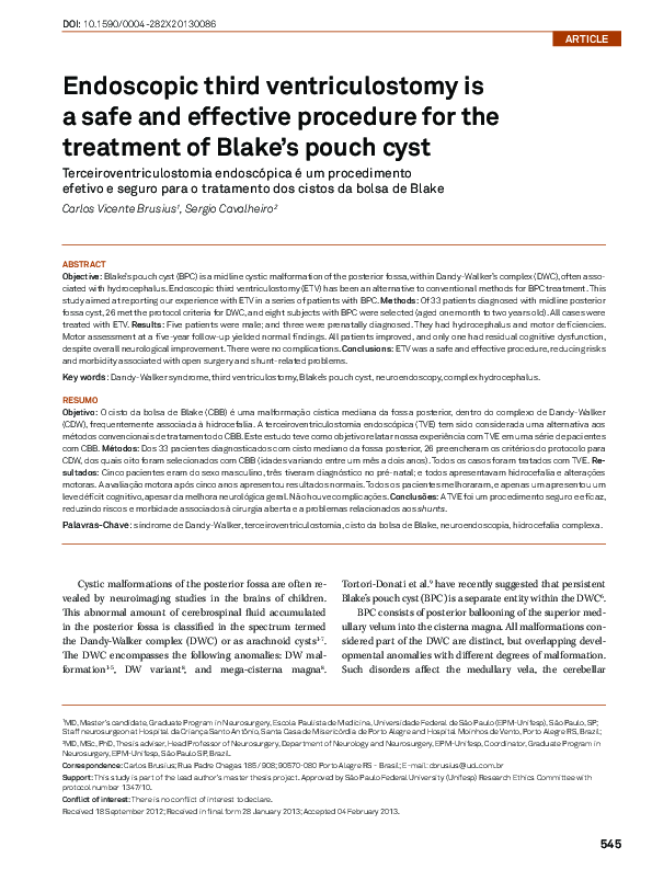(PDF) Endoscopic third ventriculostomy is a safe and effective ...