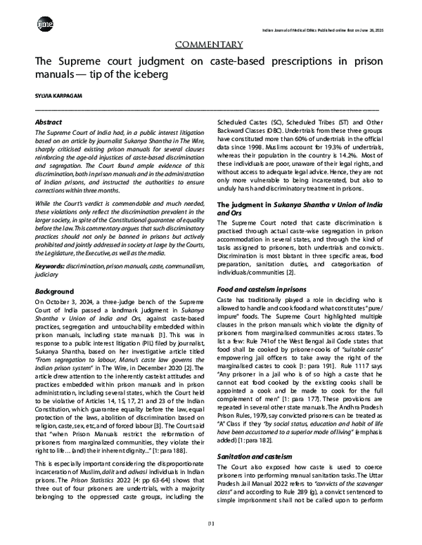 (PDF) The Supreme court judgment on caste-based prescriptions in prison ...