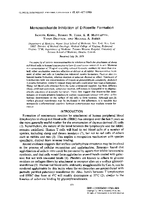 (PDF) Monosaccharide inhibition of E-rosette formation