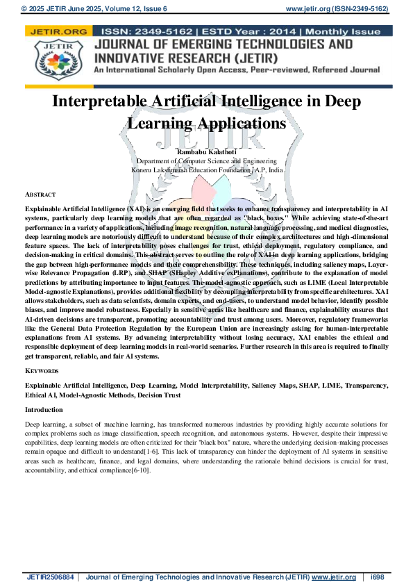(PDF) Interpretable Artificial Intelligence in Deep Learning Applications