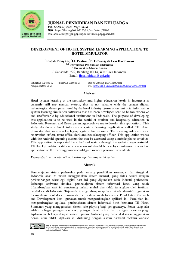 (PDF) Development of Hotel System Learning Application: Te Hotel Simulator