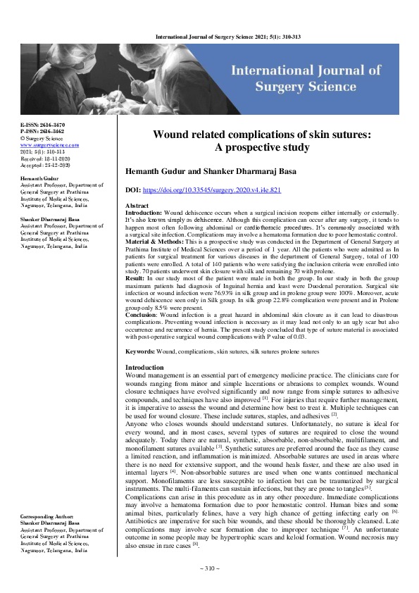 (PDF) Wound related complications of skin sutures: A prospective study