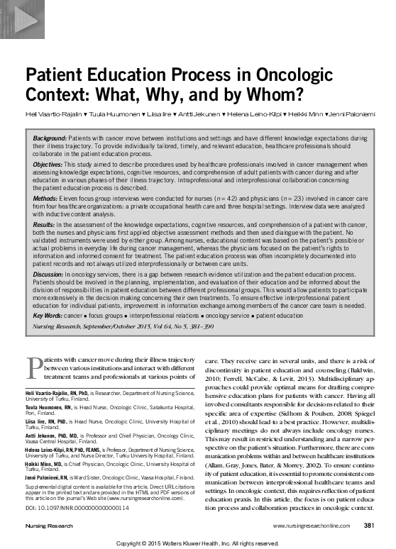 (PDF) Patient Education Process in Oncologic Context