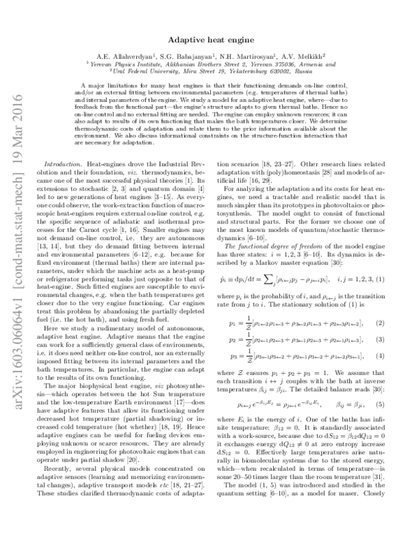 (PDF) Adaptive Heat Engine