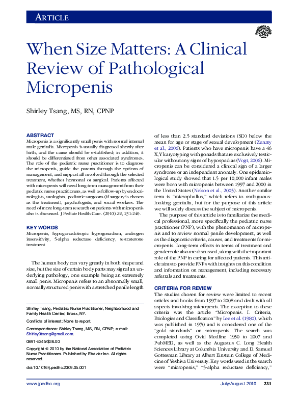 (PDF) When Size Matters: A Clinical Review of Pathological Micropenis
