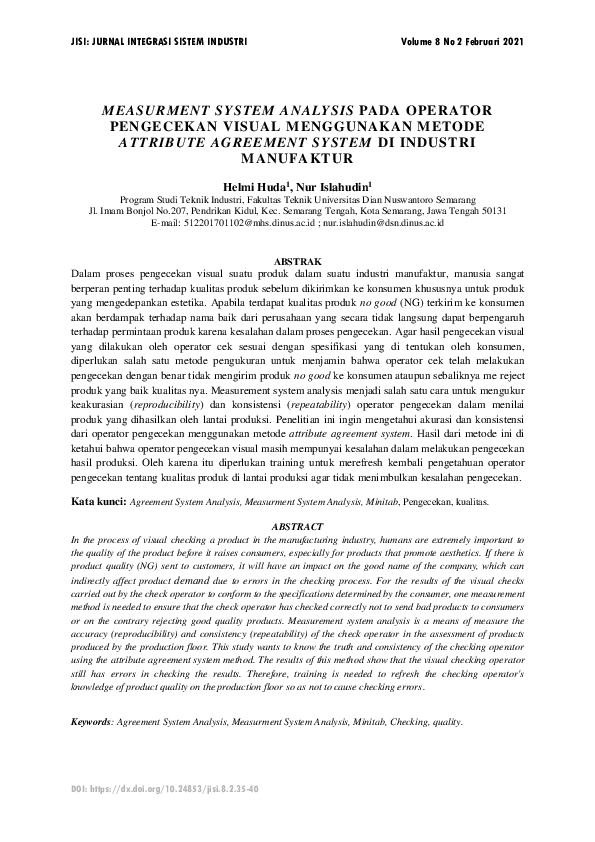 (PDF) Measurment System Analysis Pada Operator Pengecekan Visual ...