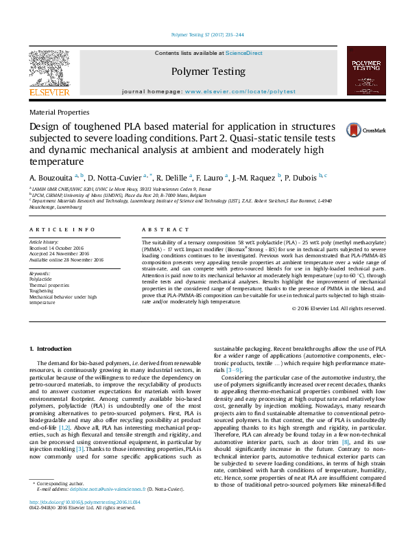 (PDF) Design of toughened PLA based material for application in ...