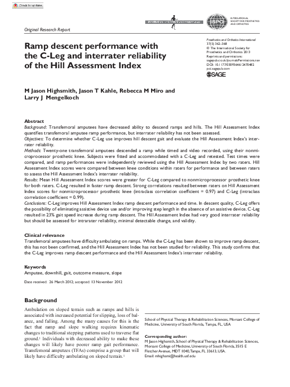 (PDF) Ramp descent performance with the C-Leg and interrater ...