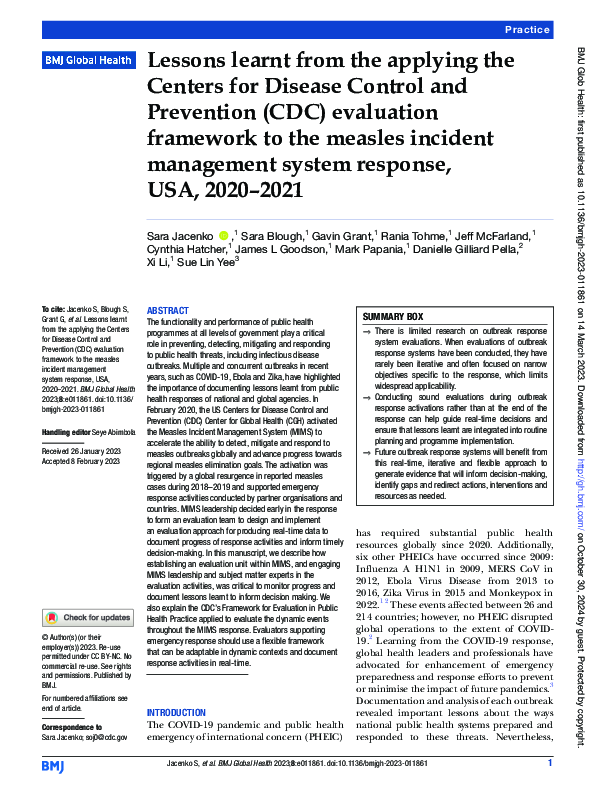 (PDF) Lessons learnt from the applying the Centers for Disease Control ...