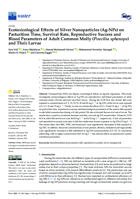 (PDF) Ecotoxicological Effects of Silver Nanoparticles (Ag-NPs) on ...