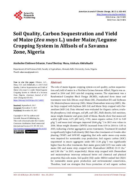 (PDF) Soil Quality, Carbon Sequestration and Yield of Maize (Zea mays L ...