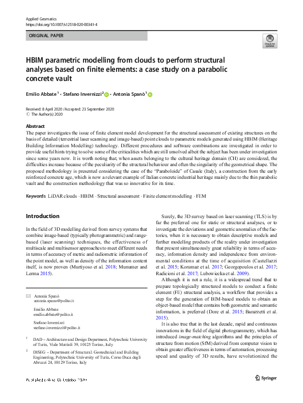 (PDF) HBIM parametric modelling from clouds to perform structural ...