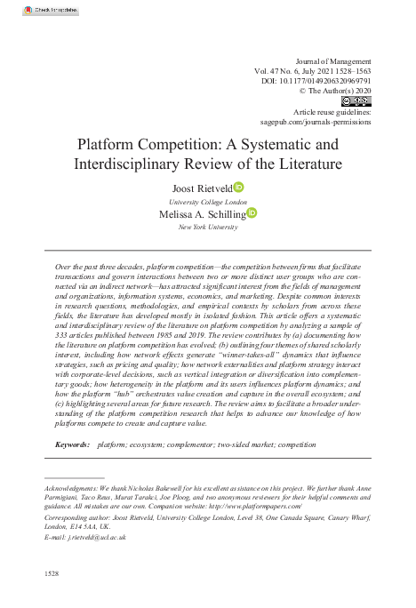(PDF) Platform Competition: A Systematic and Interdisciplinary Review ...