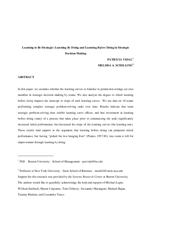 (PDF) Learning by doing and learning before doing in strategic decision ...