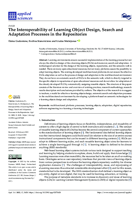 (PDF) The Interoperability of Learning Object Design, Search and Adaptation Processes in the ...