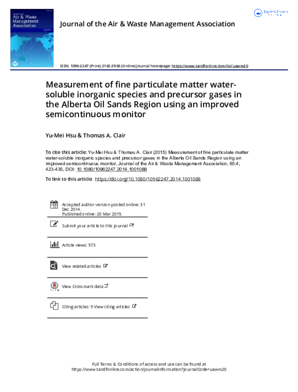 (PDF) Measurement of fine particulate matter water-soluble inorganic ...