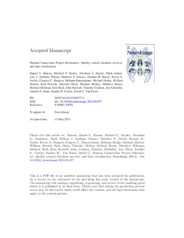 (PDF) Human Connectome Project informatics: Quality control, database ...