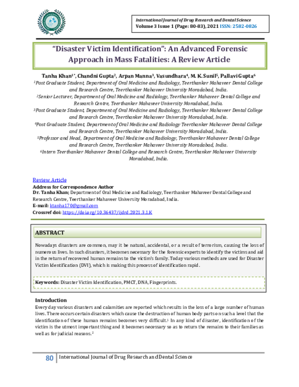 (PDF) “Disaster Victim Identification”: An Advanced Forensic Approach ...