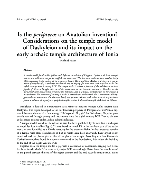 (PDF) Is the peripteros an Anatolian invention? Considerations on the ...