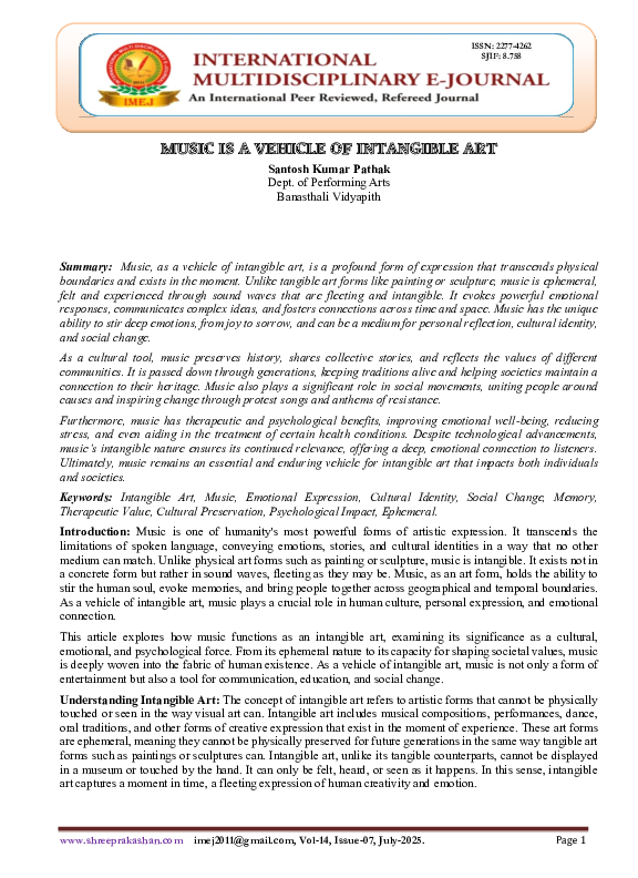 (PDF) MUSIC IS A VEHICLE OF INTANGIBLE ART