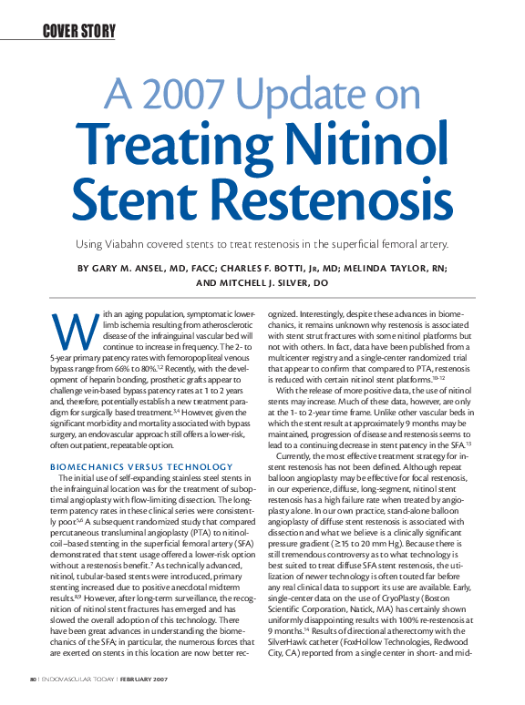 (PDF) A 2007 Update on Treating Nitinol Stent Restenosis