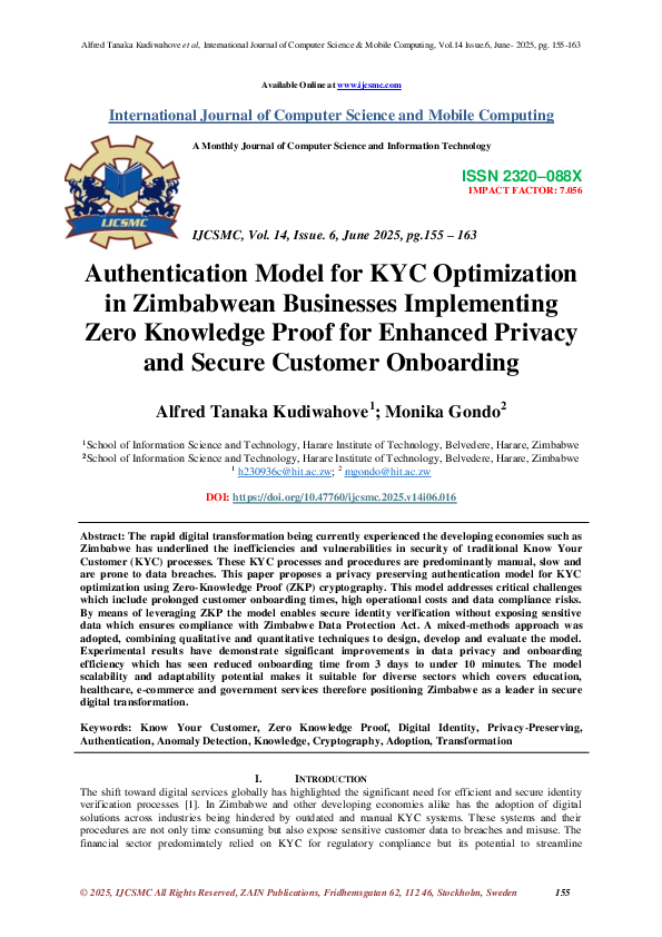 (PDF) Authentication Model for KYC Optimization in Zimbabwean Businesses Implementing Zero ...