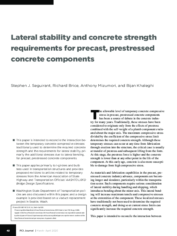 (PDF) Lateral Stability and Concrete Strength Requirements for Precast, Prestressed Concrete ...